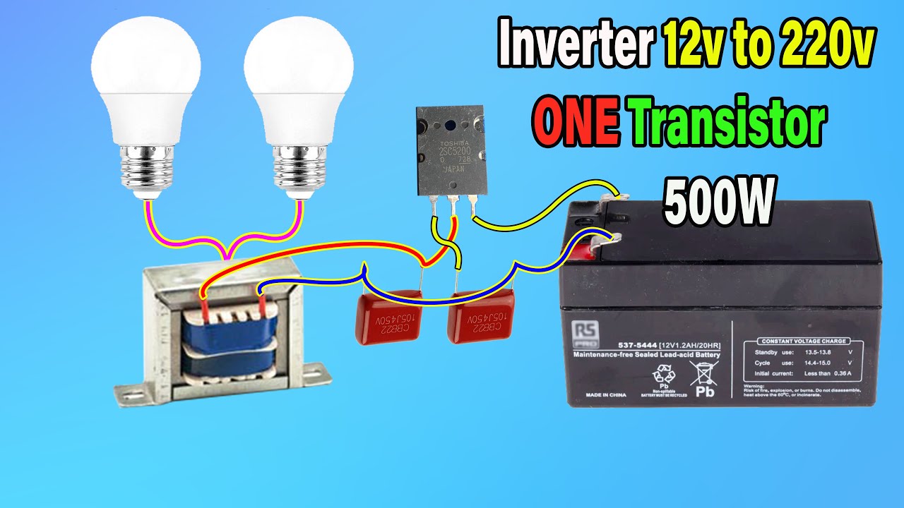Inverter 12v to 220v 500w Using ONE Transistor 2sc5200 #009 - YouTube