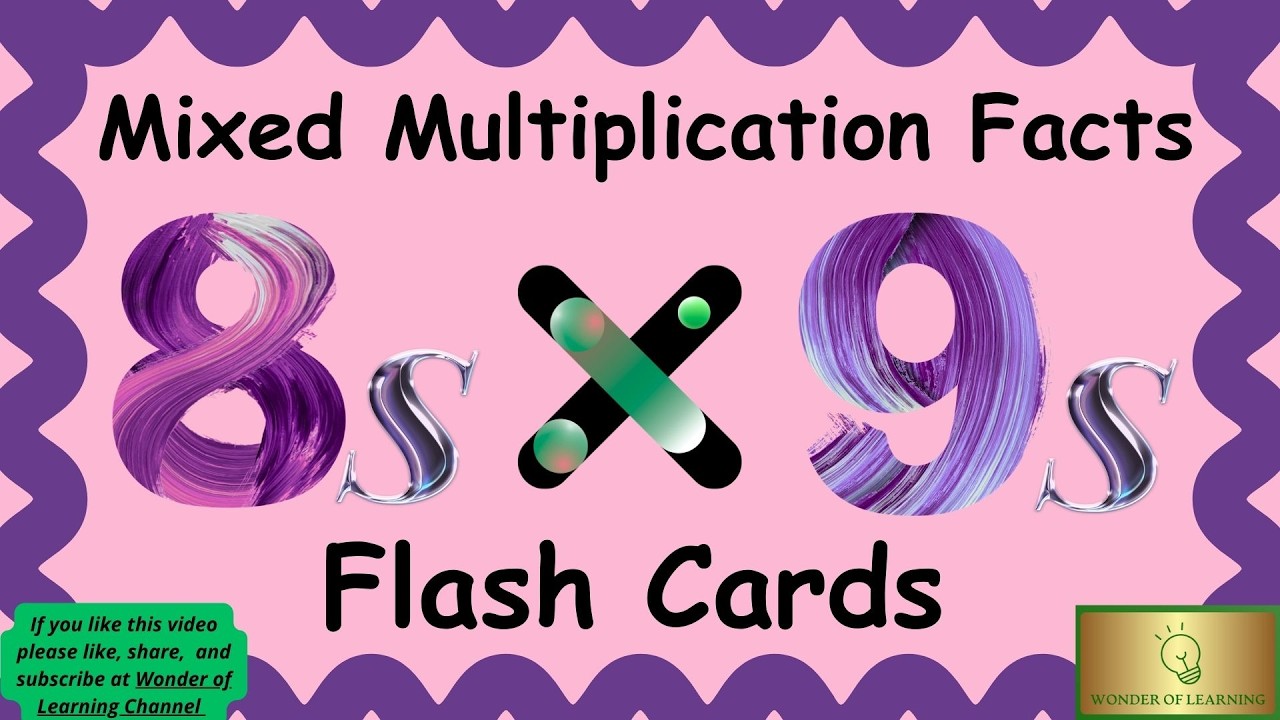 8s and 9s Mixed Multiplication Facts Flash Cards for Kids, 2nd and 3rd ...
