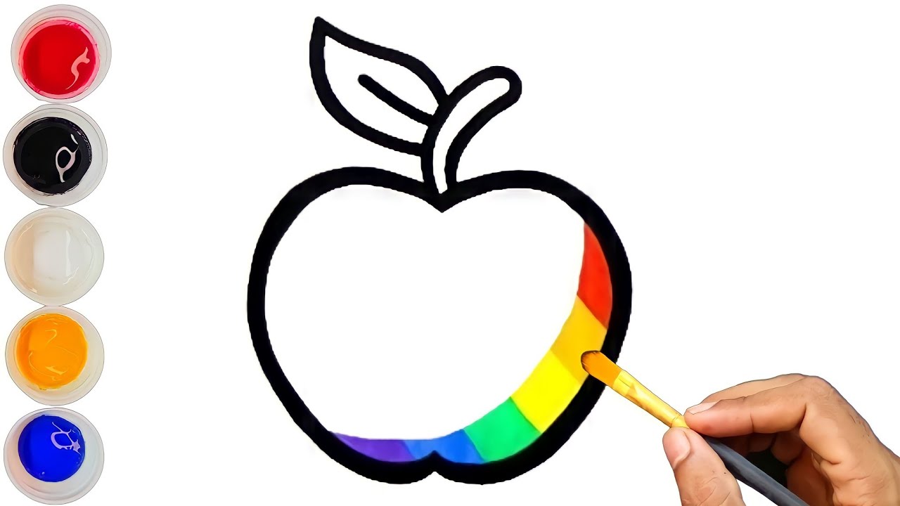 Apple Drawing and Coloring for Kids and Toddlers | How to draw an apple ...
