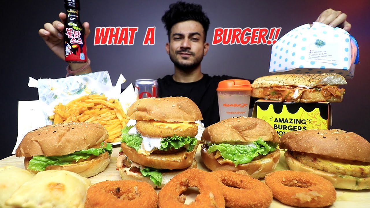 SPICY TRIPLE LAYER BURGER, VEG SURPRISE BURGER, ONION RINGS, CHEESE ...