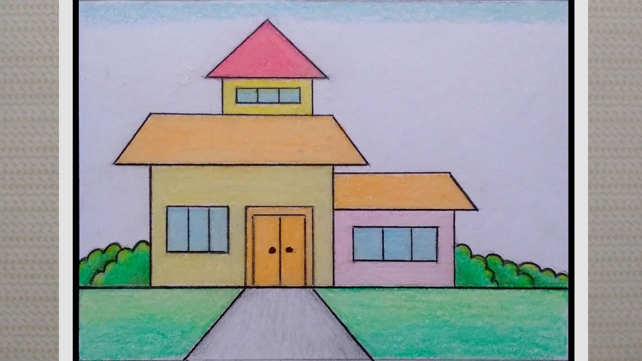 House drawing color || drawing step by step || house drawing beautiful ...