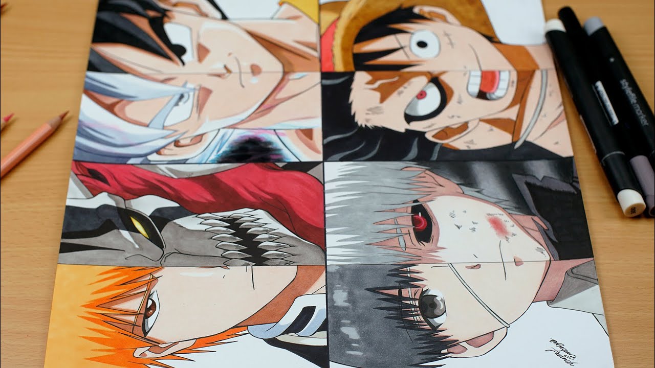 Drawing Ichigo Goku Luffy And Kaneki With Their Rage Mode Youtube