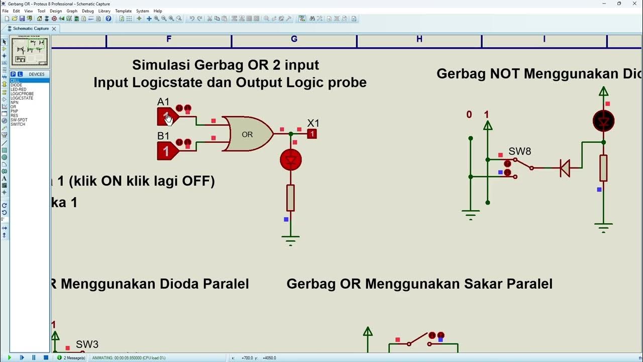 Belajar Proteus 8 Pemula GL 1 Simulasi Input Output Gerbang Logika ORD, ioda,Transistor, Saklar ...
