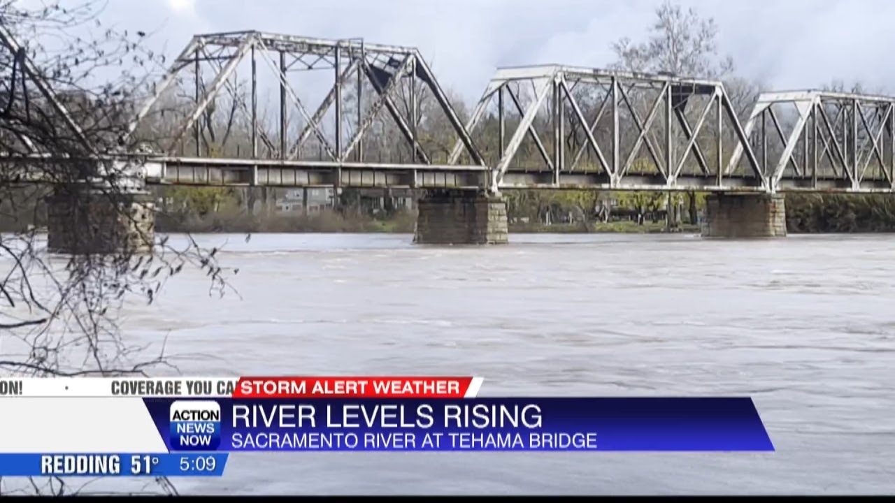 Sacramento River running fast and high near Tehama after overnight rain ...