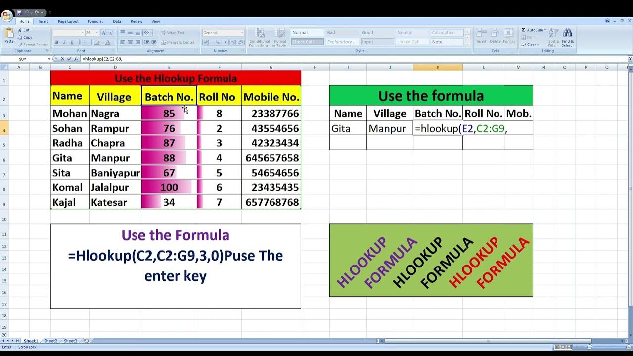 Bahut Asani se shike Excel me HLOOKUP ka FORMULA|Savita singh |#computerknowledge #excal # ...