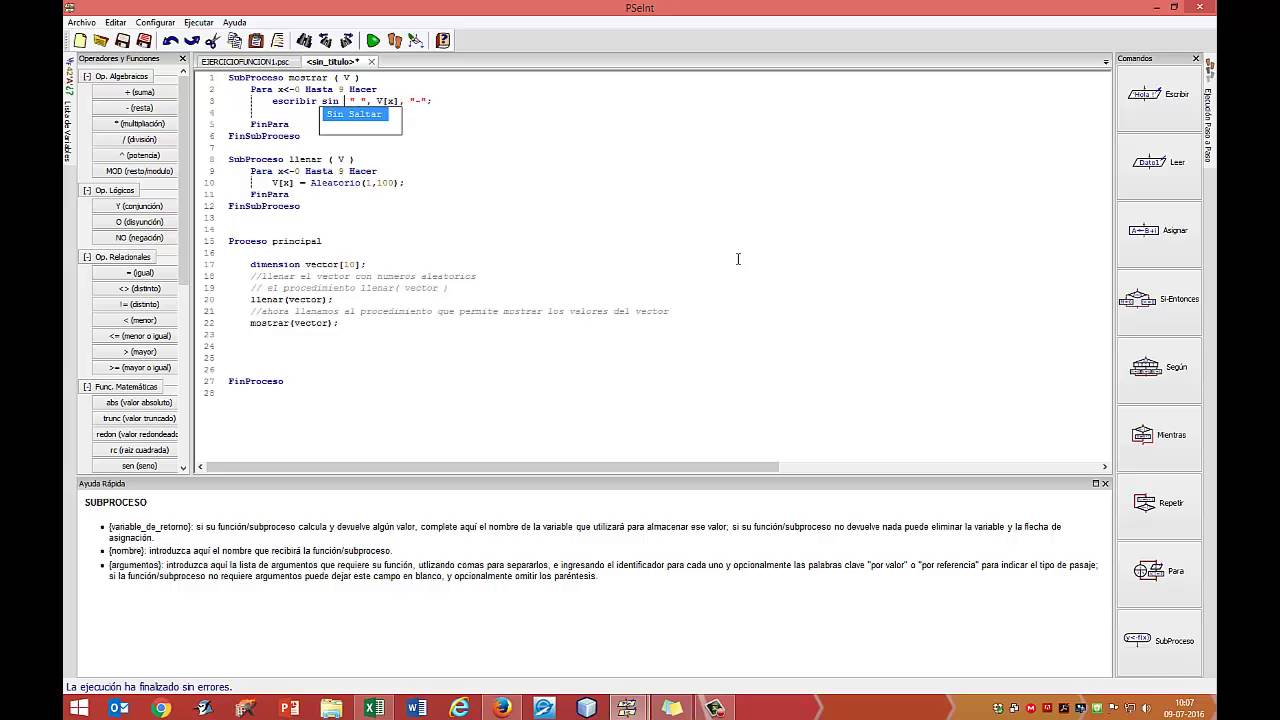 Ejemplos usando funciones y procedimientos en PseInt - YouTube