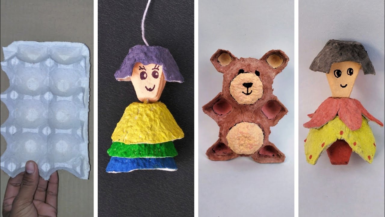 3 Egg Carton Craft Ideas | Egg Carton Doll Making | Egg Carton Teddy ...