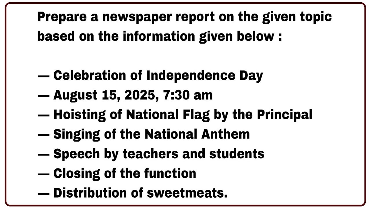 Report writing | Prepare a newspaper report on the given topic based on ...
