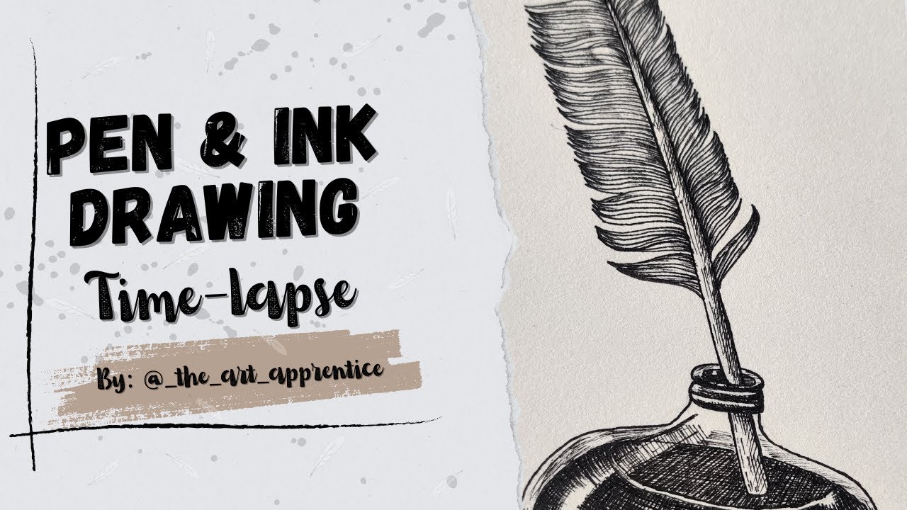 Pen & Ink Drawing Time-Lapse Art | Quill and Inkpot - YouTube