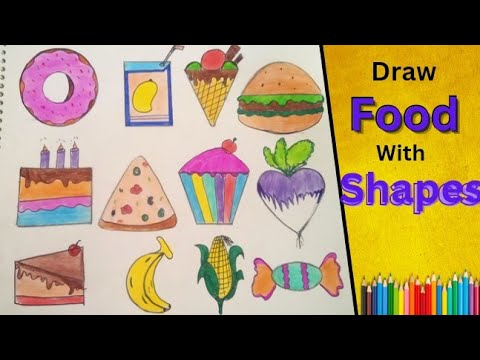 How to draw food | Food drawing with Shapes| Easy Shapes drawing ...