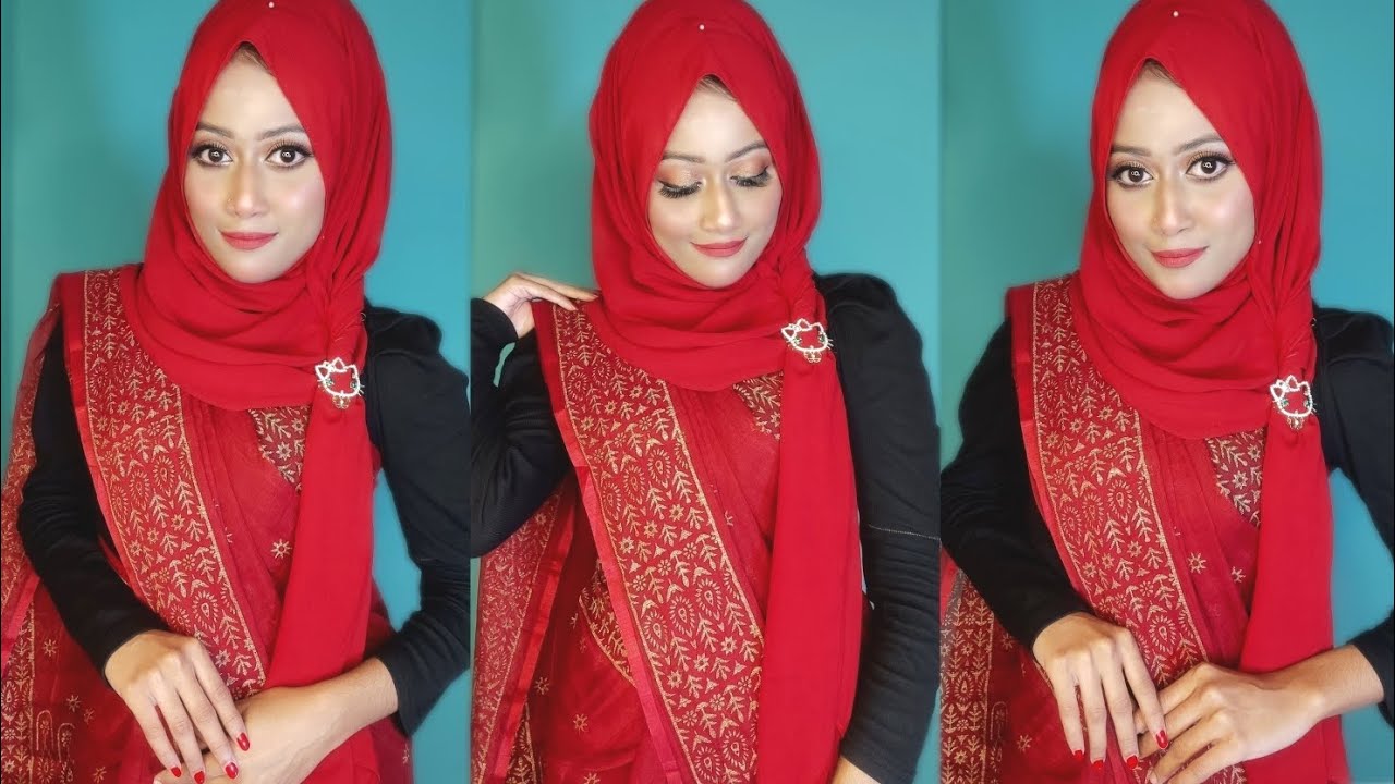 Hijab tutorial with saree||easiest hijab tutorial with saree(2025) by ...