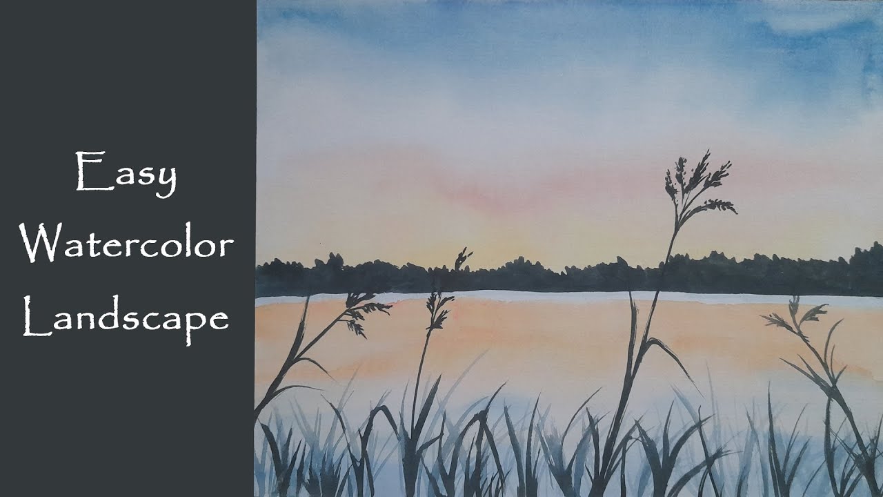 How to draw a Sunset Lake/Drawing with watercolor - YouTube