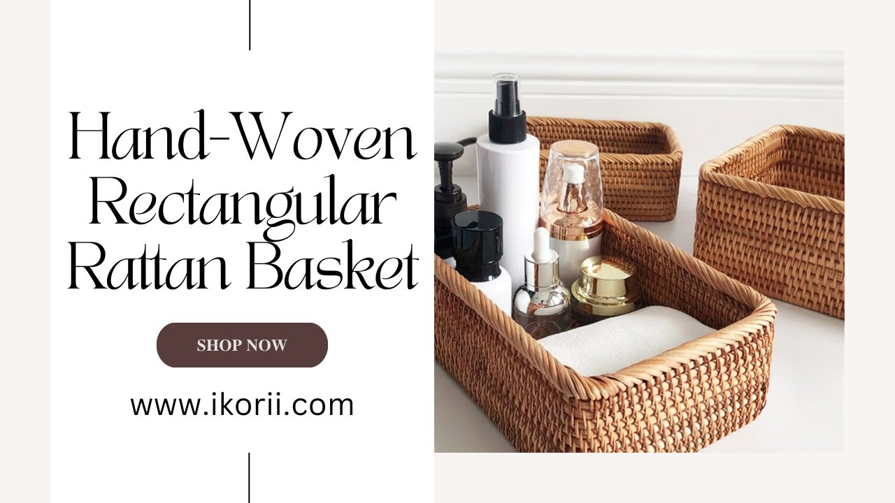 Hand-Woven Rectangular Rattan Basket - YouTube