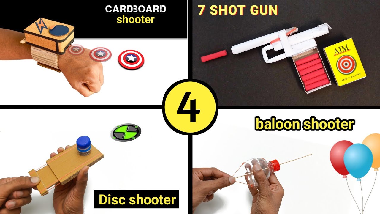4 Amazing Shooting Toys, How to make cardboard launcher , paper gun ...
