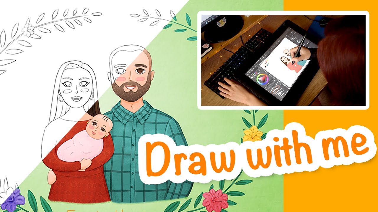 Drawing a family portrait on my Wacom Cintiq | Digital Illustration ...