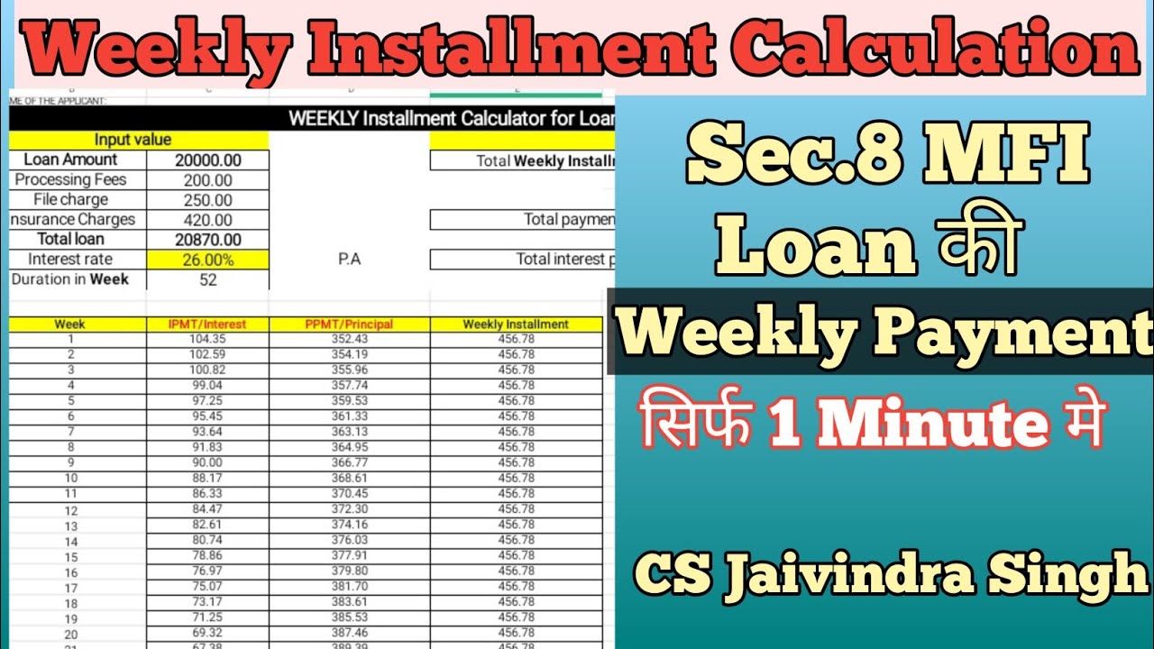 Weekly Installment Calculation for Sec.8 MFI II EMI Calculation fot ...