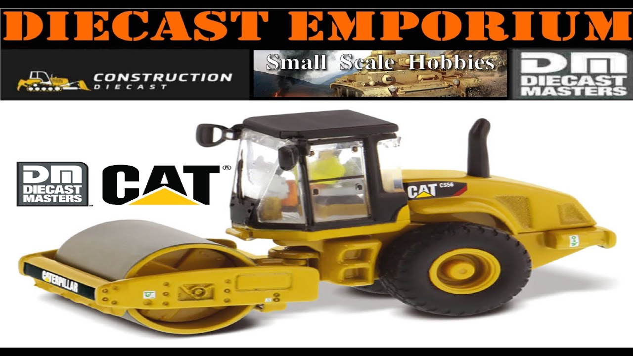 1:87 Scale Diecast Masters CAT CS56 Smooth Drum Soil Compactor Unboxing ...