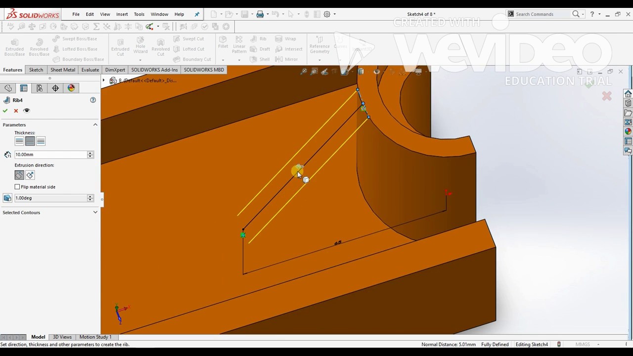 4 Rib on cylinder-advanced extrude options - YouTube