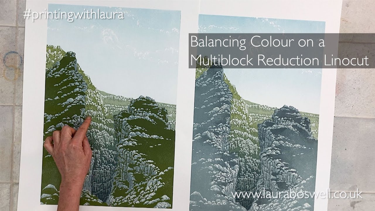 Balancing Colour on a Multiblock Reduction Linocut - YouTube
