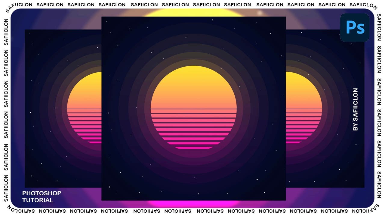 [ Photoshop Tutorial ] Create OUTRUN SUN Artwork - Simple Editing ...