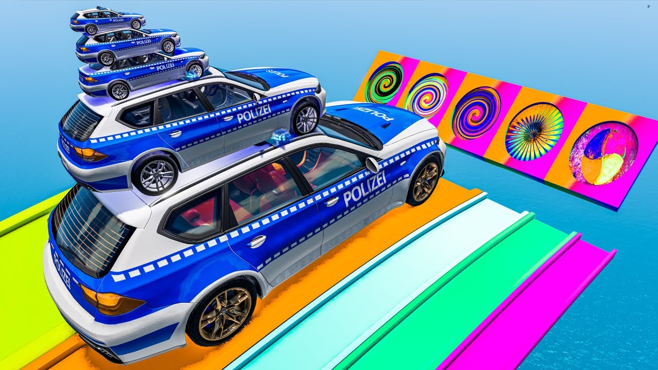Big & Small Police Cars🚨 vs portal trap with Slide Colors - Cars vs ...