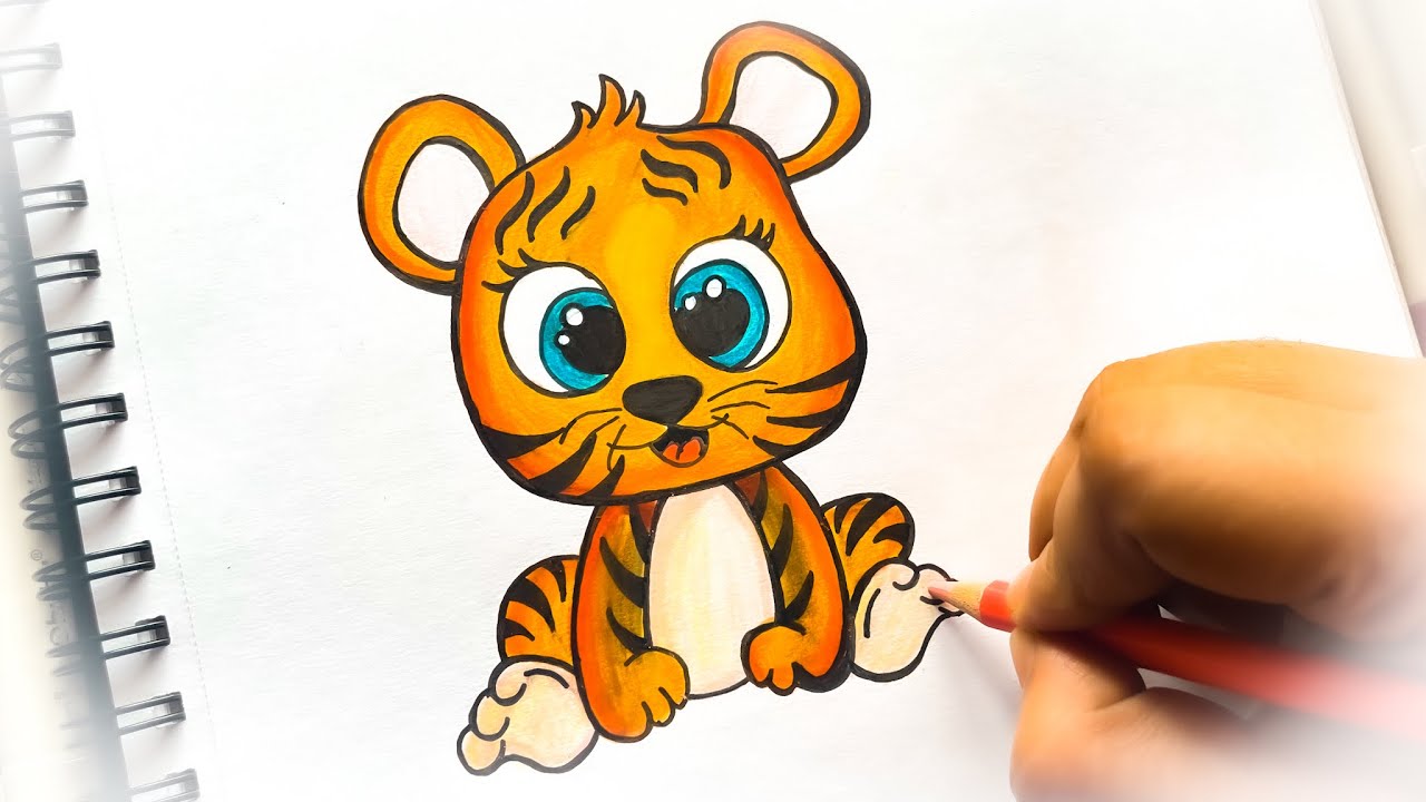 Cute Baby Tiger Drawing || How To Draw Cartoon Tiger Easy || Easy Step ...