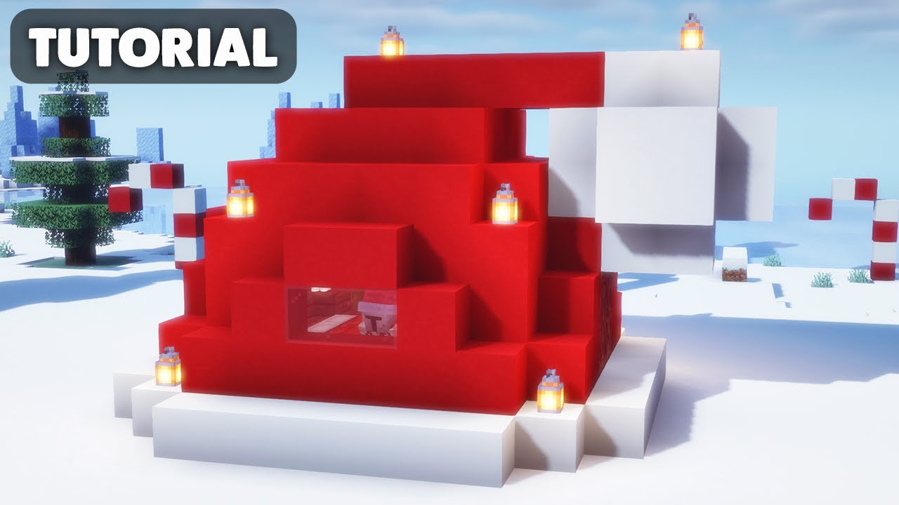 🎅 How to BUILD a SANTA HAT HOUSE (EASY CHRISTMAS HOUSE) | ⛏ Minecraft ...