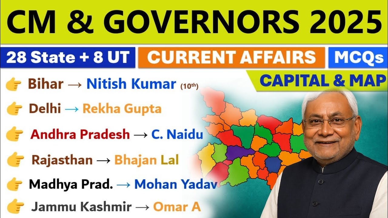 CHIEF MINISTERS & GOVERNORS CURRENT AFFAIRS 2025 | COMPLETE UPDATE ...