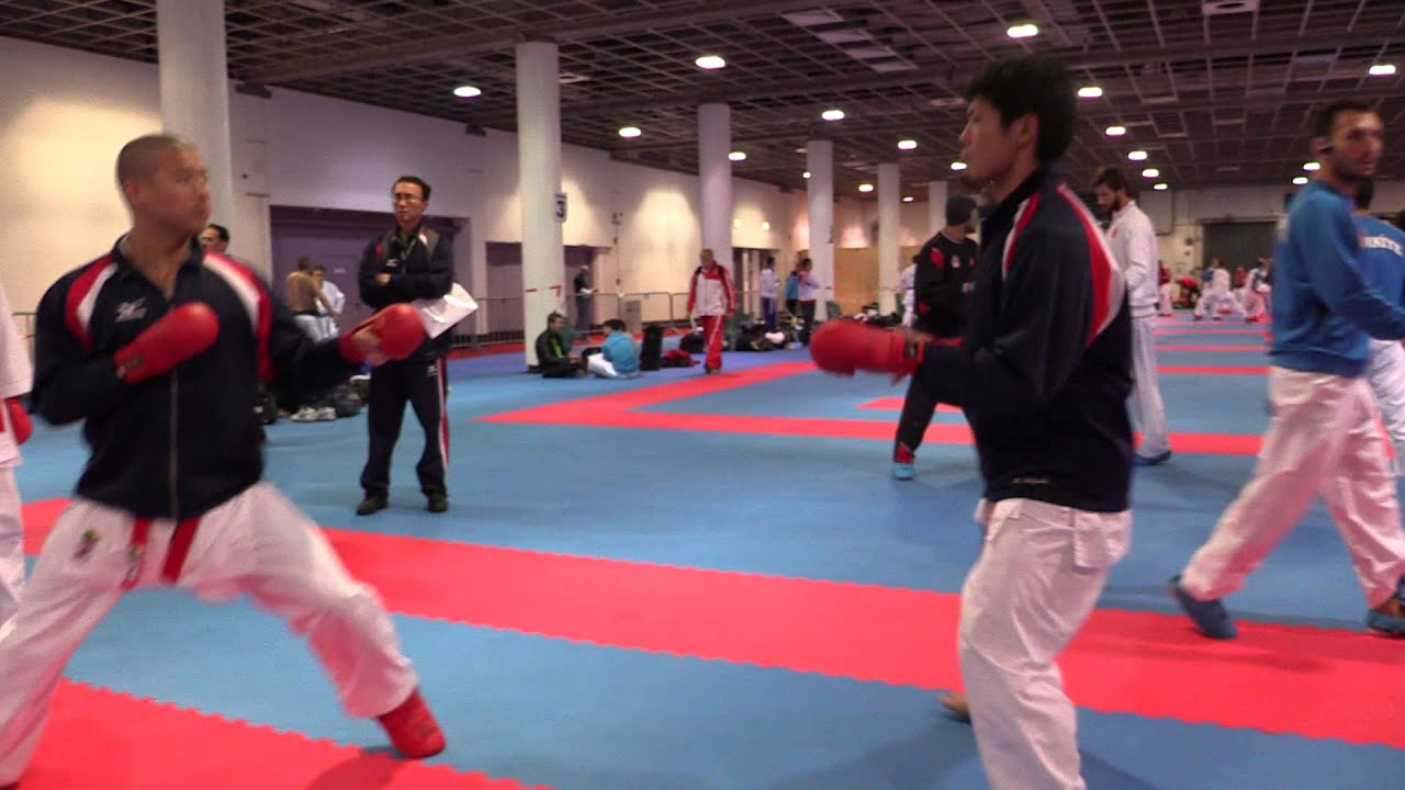 Team JAPAN warming up 日本 Male Team Kumite Competition. 2014 World ...