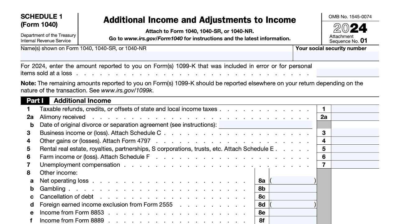 IRS Schedule 1 walkthrough (Additional Income & Adjustments to Income ...