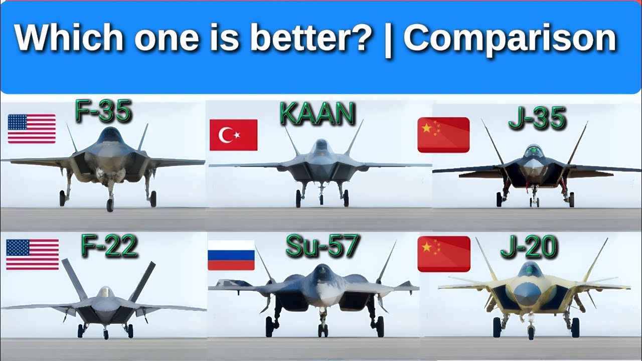 F-35 vs J-35 vs Su-57 vs KAAN vs F-22 vs J-20 | Ultimate 5th-Gen Fighter Jet Comparison | - YouTube