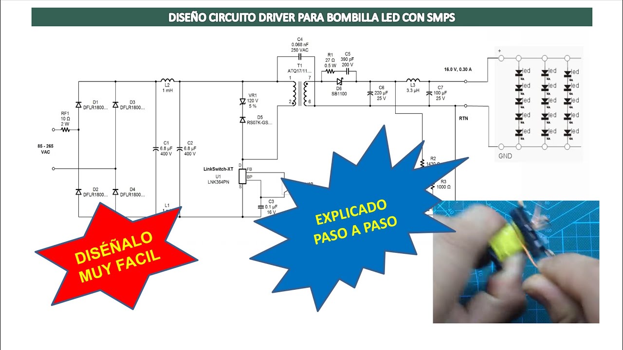 Como diseñar muy facil circuito driver lampara LED con SMPS (Clase 109. ...