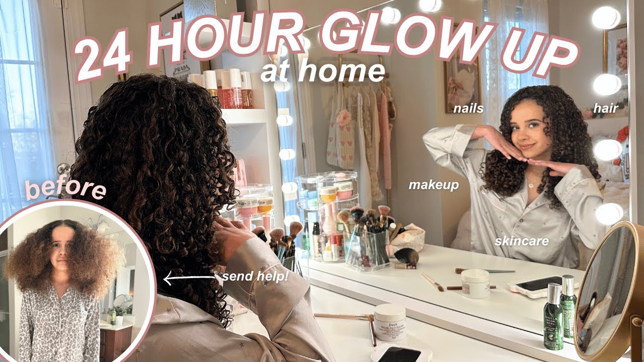 ultimate at home glow up on a budget 💅 | *self care day!* *curly hair ...