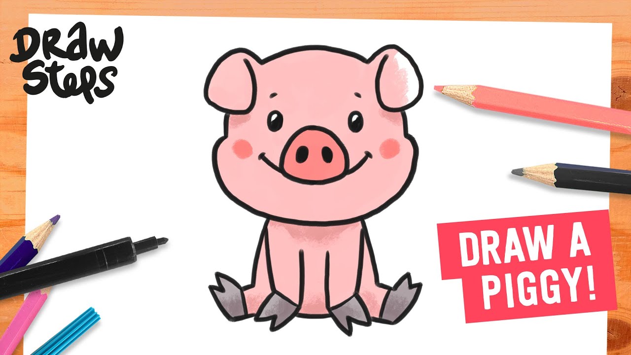 How to draw a cute PIG 🐷 (easy step by step for kids) - YouTube