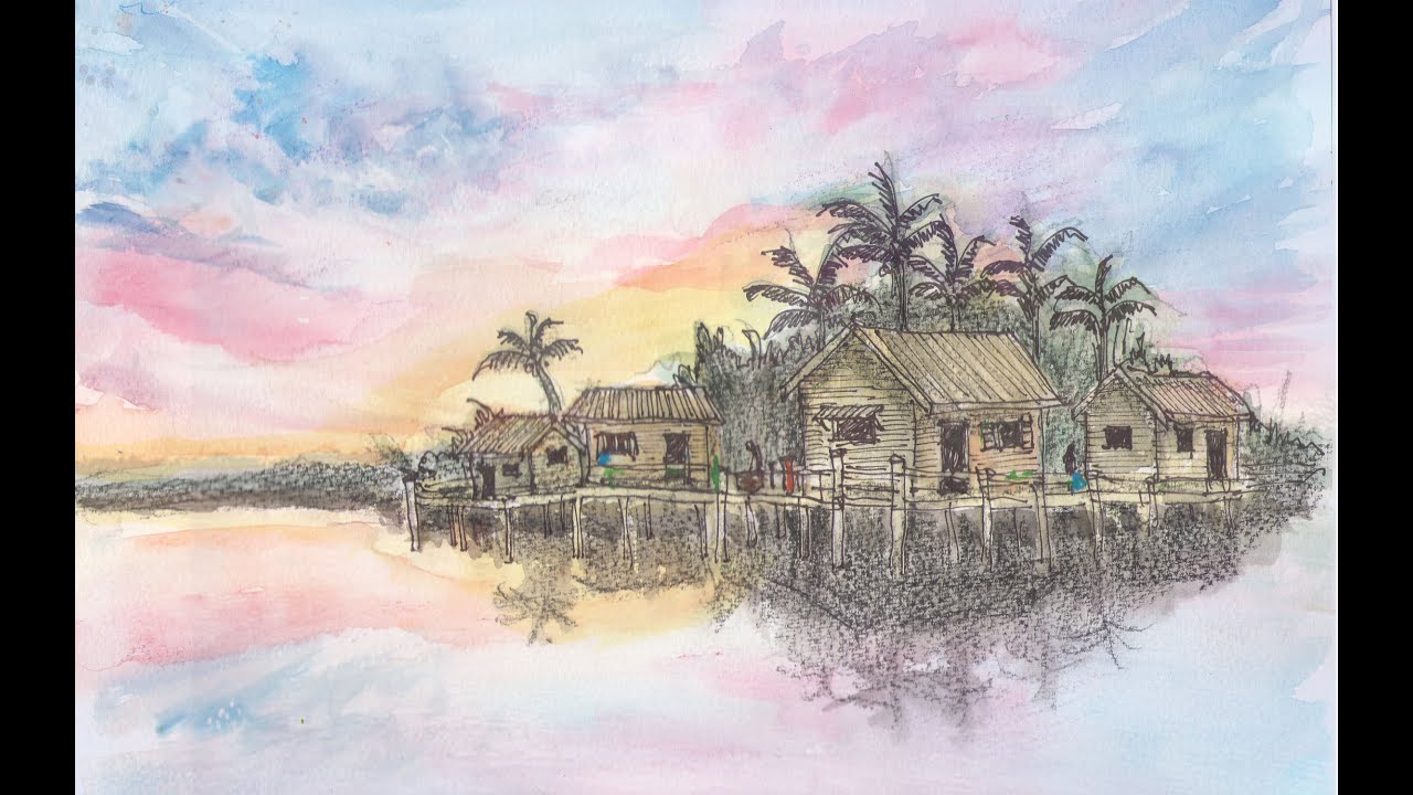 Kampung (Village) Sketch and Watercolour - YouTube