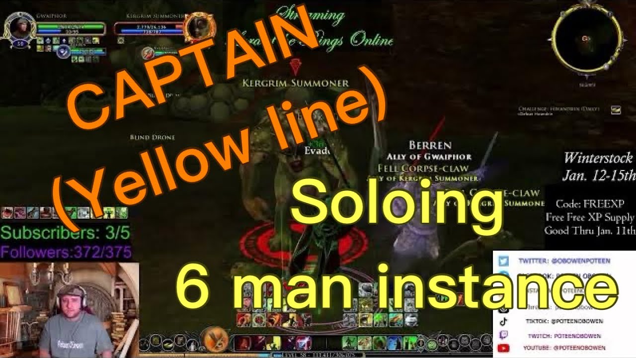 LOTRO: CAPTAIN (yellow line) soloing 6 man instance - YouTube