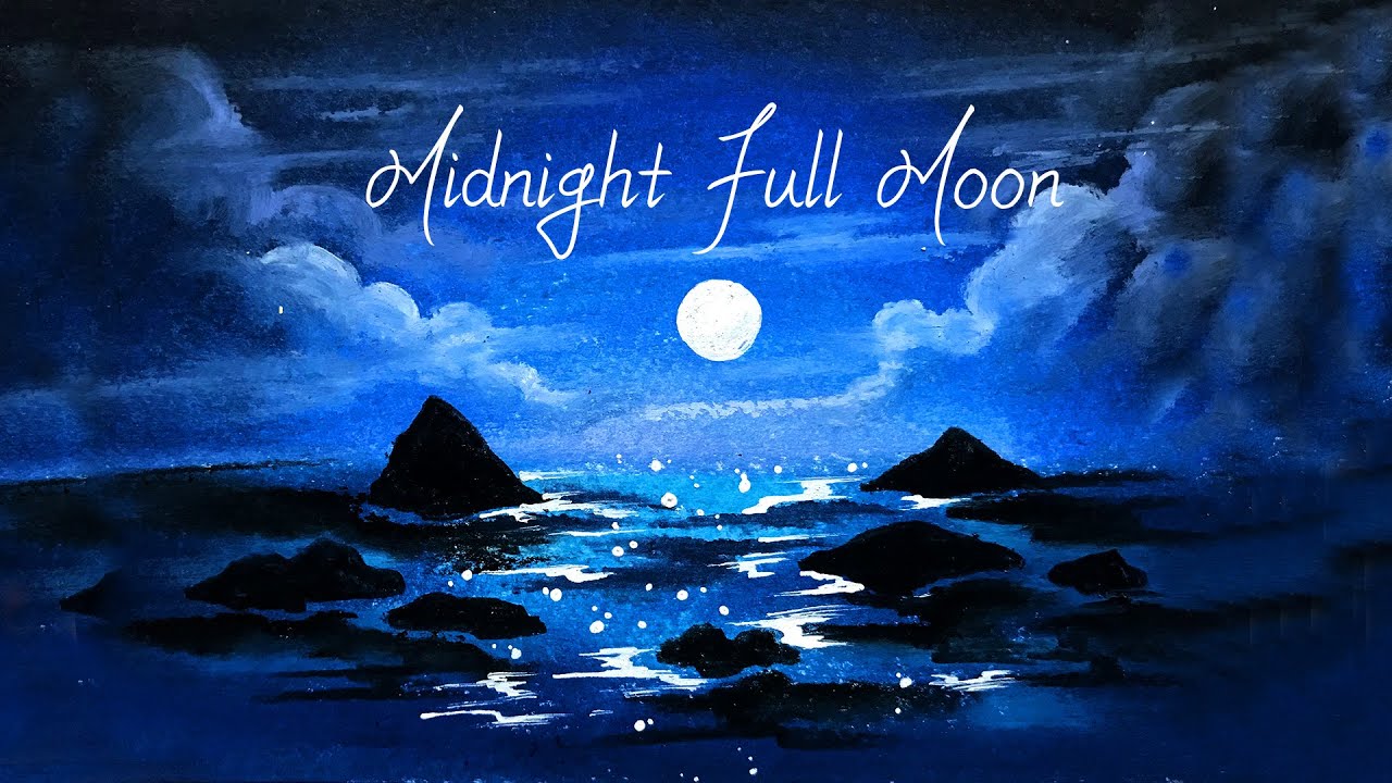 oil pastel drawing, Midnight full moon, healing art - YouTube