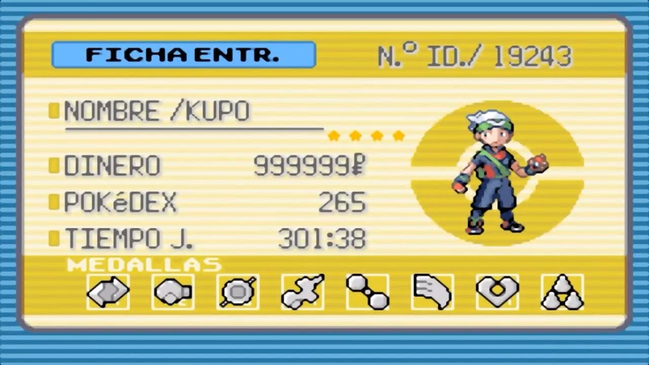 Pokémon Esmeralda - Ficha del entrenador dorada - YouTube