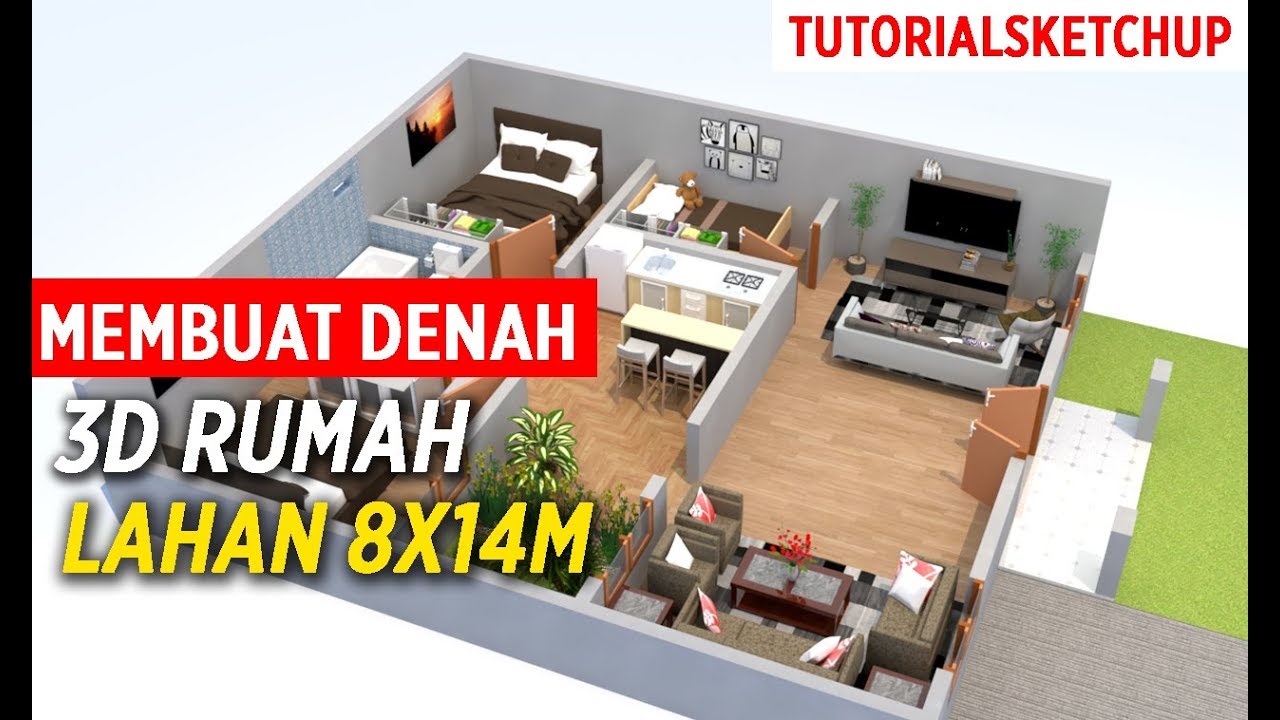 Membuat Denah 3d Rumah di lahan 8x14 meter - YouTube