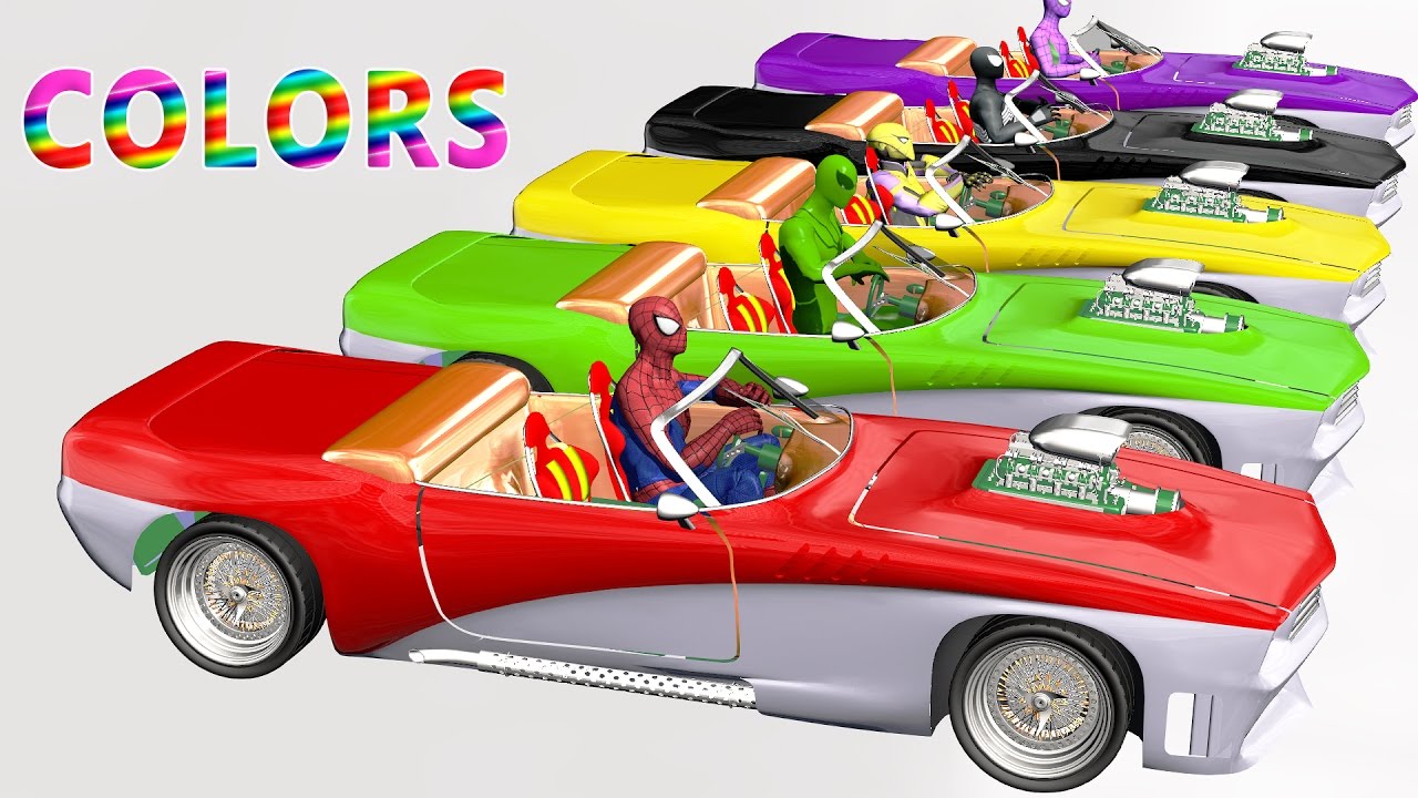 Learn Colors - SUPER CARS w Superhero Spiderman Cartoon Videos with ...