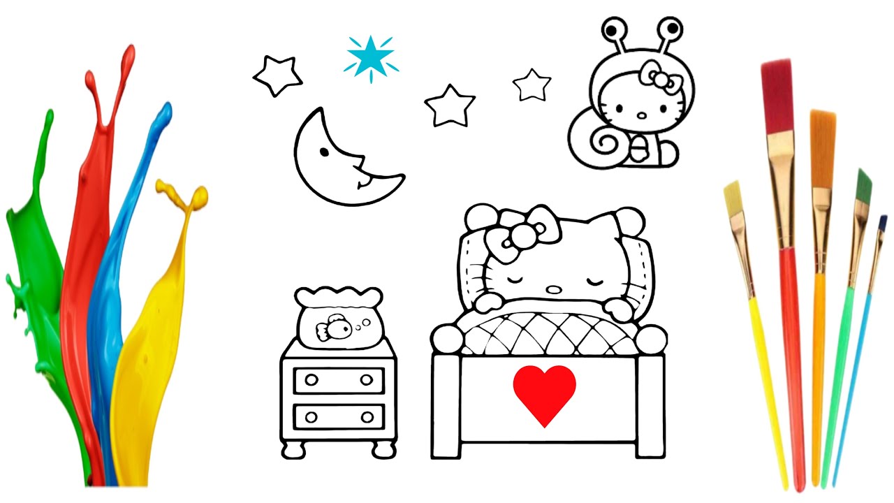 Hello Kitty Bedroom Drawing, 😽🛏️🤡Painting, Coloring for Kids and ...