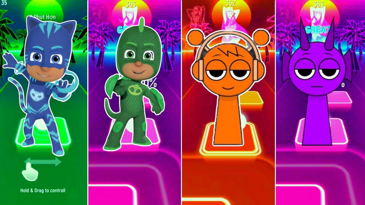 Pj masks 🆚 catboy 🆚 gekko 🆚Sprunki 🎶Tiles hop EDM Rush - YouTube