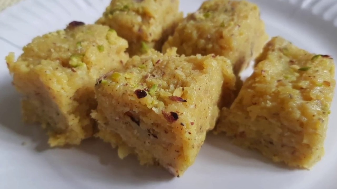 Coconut Kesar burfi using condensed milk - YouTube