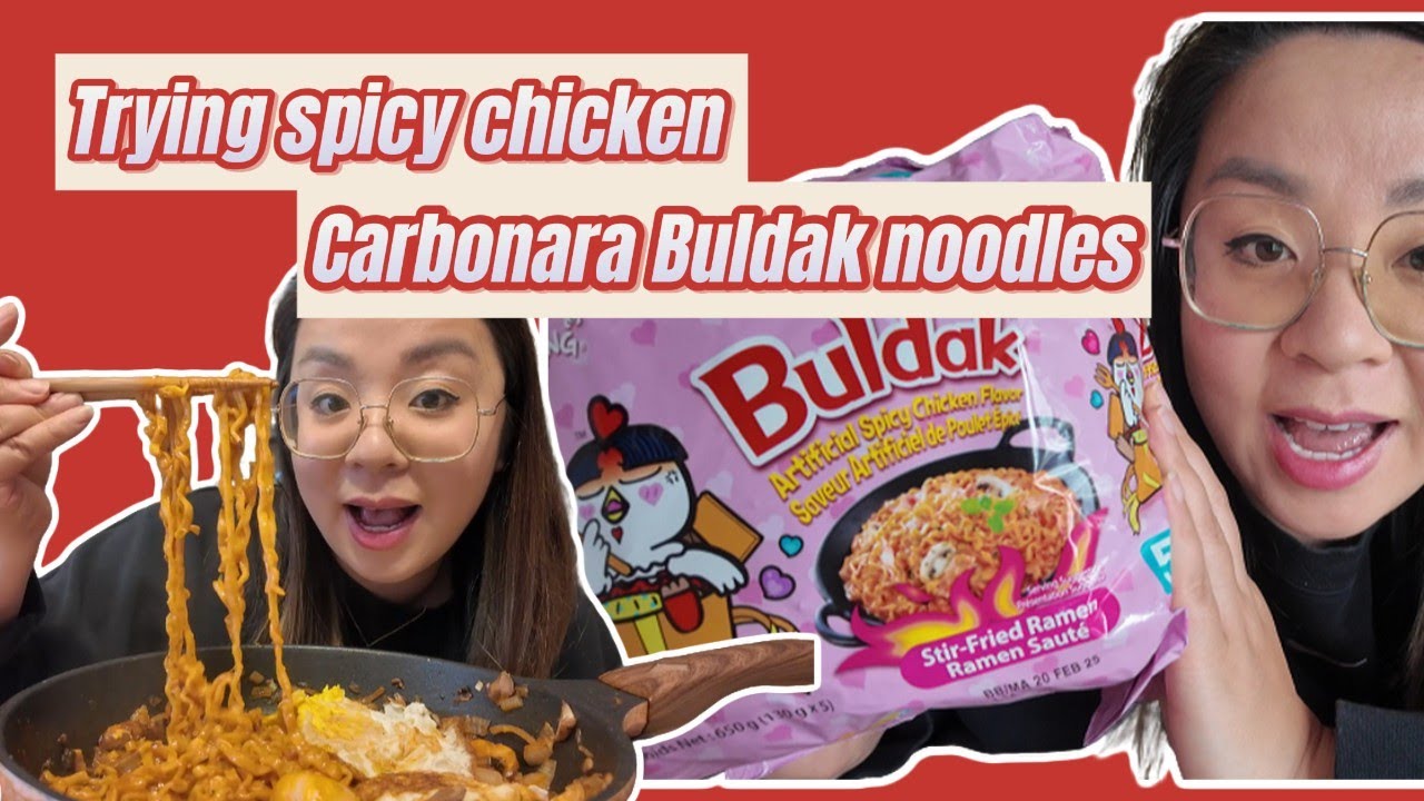 Eating all spicy Buldak noodles series (Spicy chicken carbonara Buldak ...