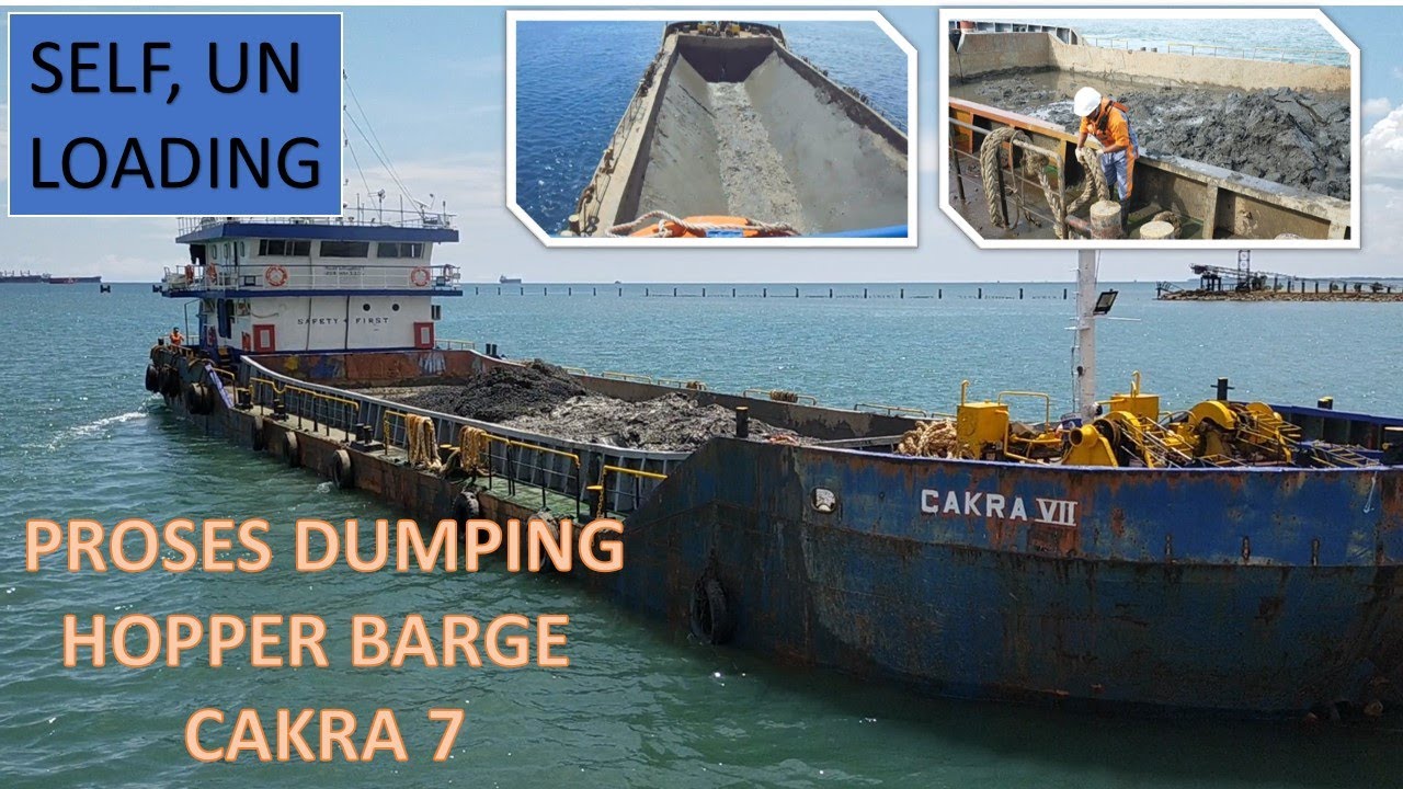 Split Hopper Barge Cakra 7 - Discharging at sea / Proses dumping Matrial cakra 7 . - YouTube