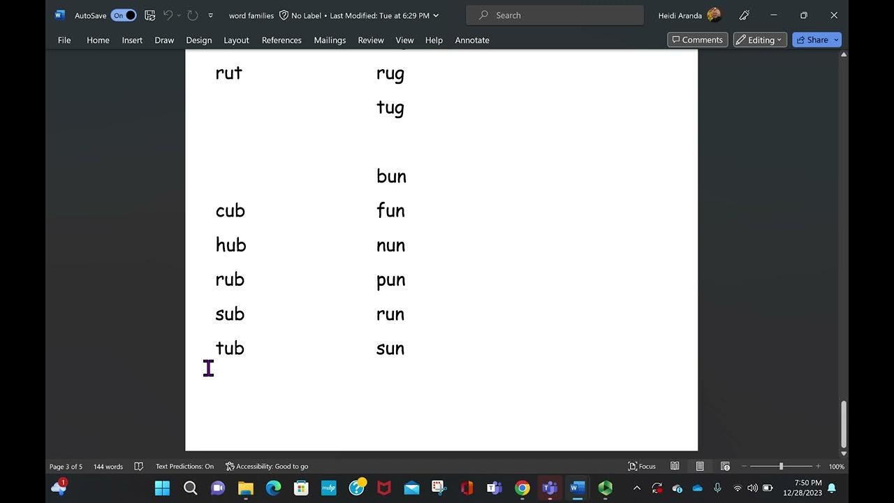 short u sound word families - YouTube