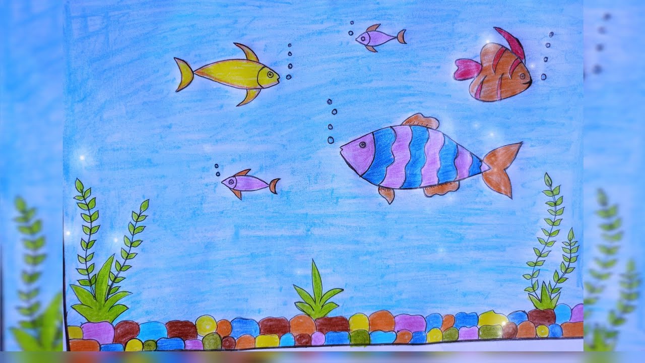 How to draw very easy fish aquarium llEasy fish tank drawing ll ...