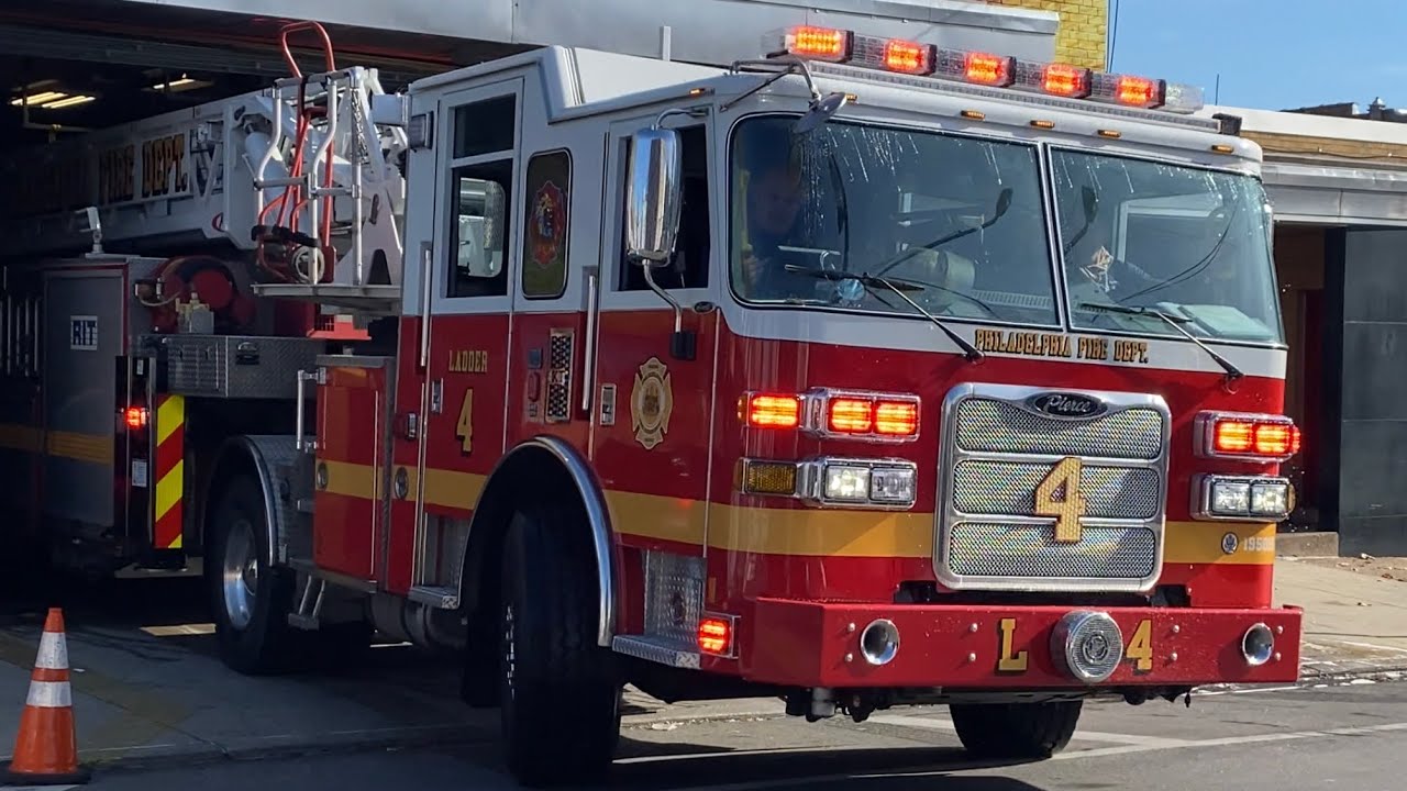 PHILADELPHIA FIRE DEPARTMENT ENGINE 40 AND TILLER LADDER 4 RESPONDING ...
