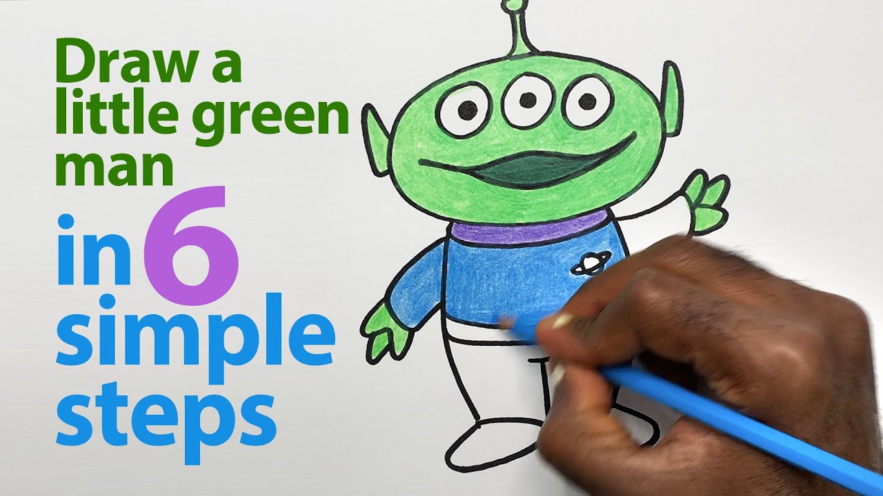How to draw and color The Little Green Men Alien in Toy Story in 6 ...