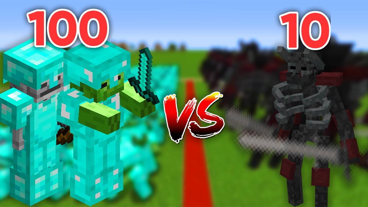 100 Diamond Zombie & Skeleton vs 10 Mutant Wither Skeleton - Minecraft ...